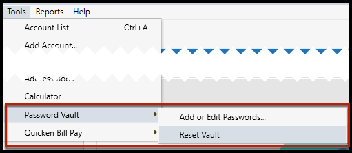 What if I need to delete/reset the Password Vault? | Quicken